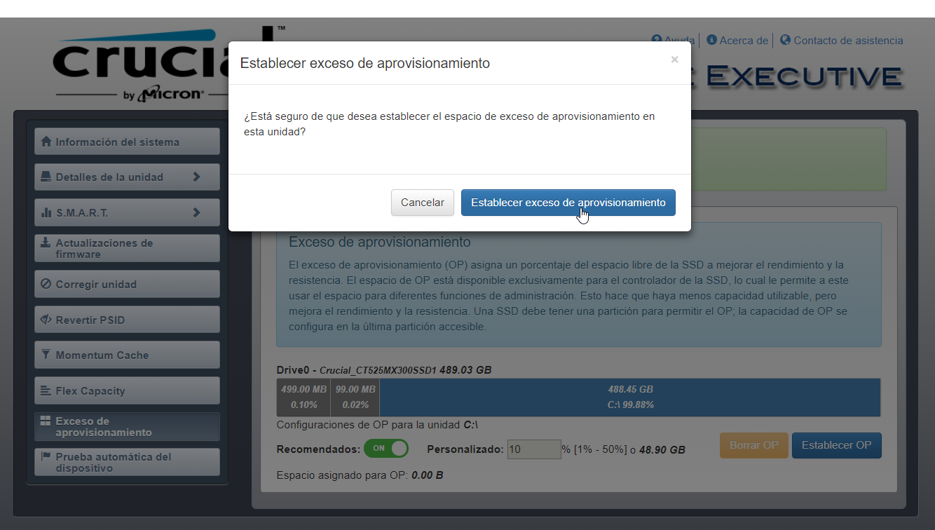 Activar sobreaprovisionamiento (Over Provisioning) en SSD Crucial en ...