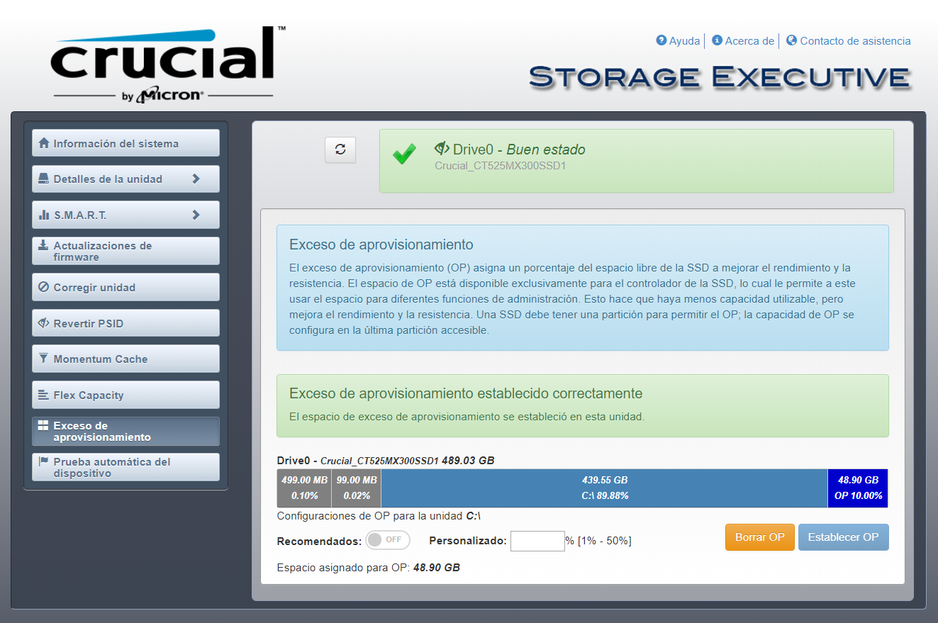 Activar sobreaprovisionamiento (Over Provisioning) en SSD Crucial en ...